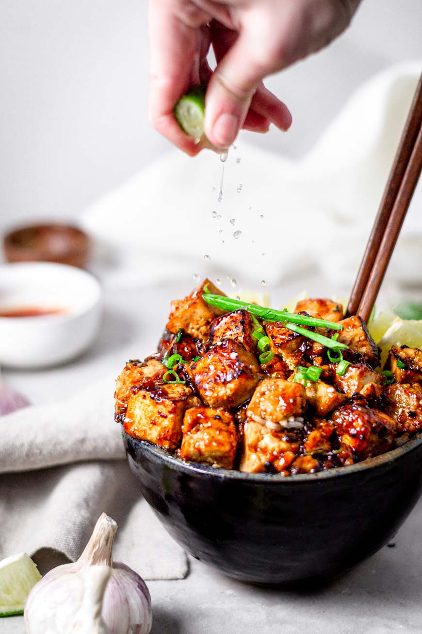 Sticky Panfried Garlic Lime Tofu - thank you berry much