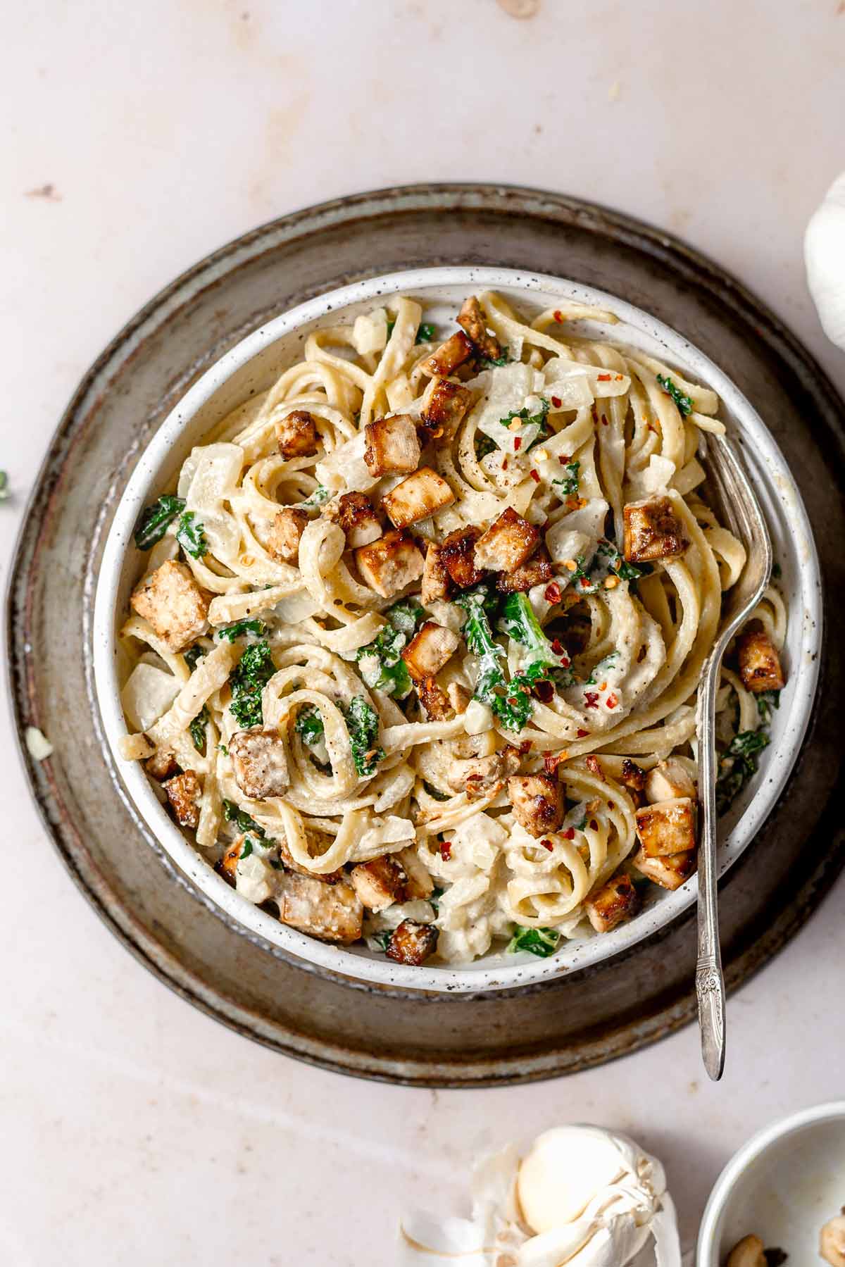 Creamy Tahini Pasta with Lemon, Garlic and Tofu - Thank You Berry Much