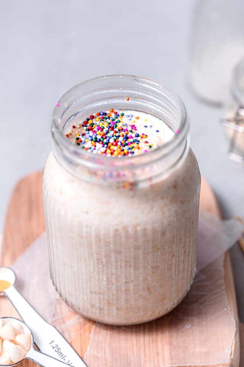 Birthday Cake Overnight Oats - Vegan & Gluten-Free Funfetti Oats!