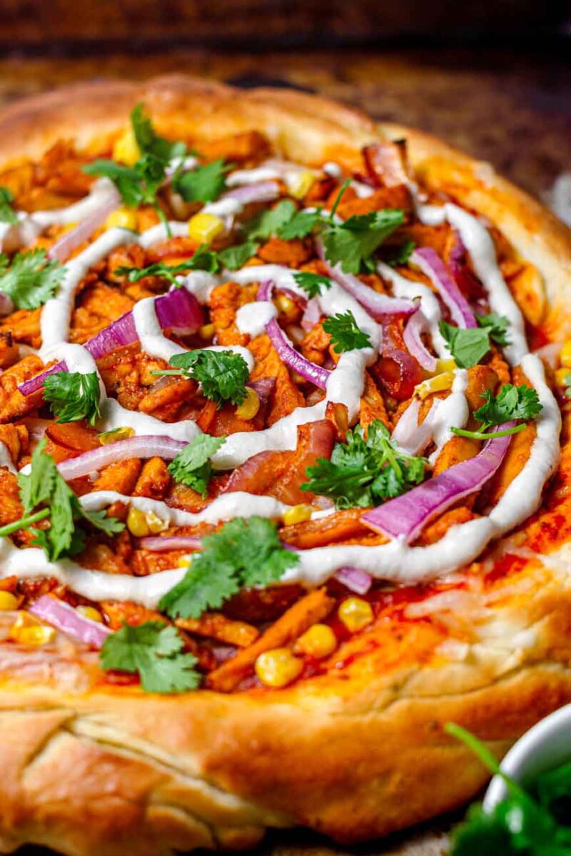 Vegan Buffalo Chicken Pizza with Garlic Cashew Cream