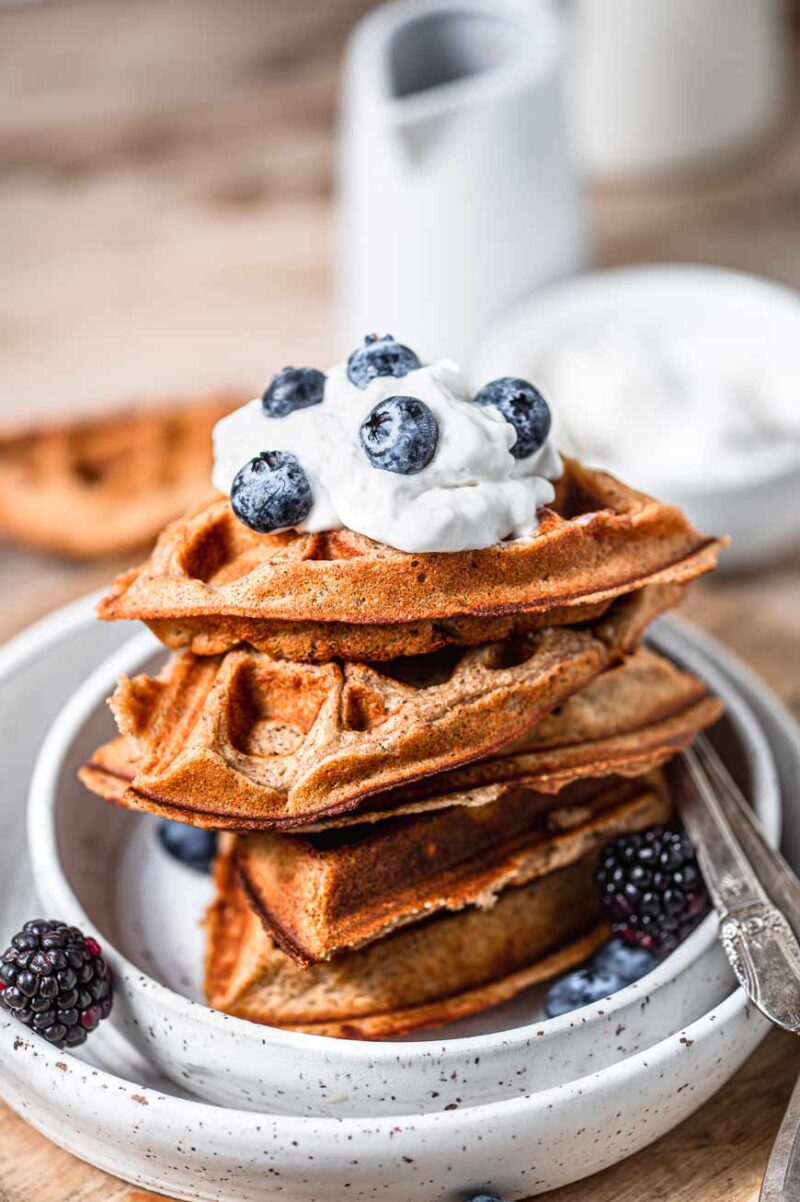 Fluffy Vegan Protein Waffles (No Banana)