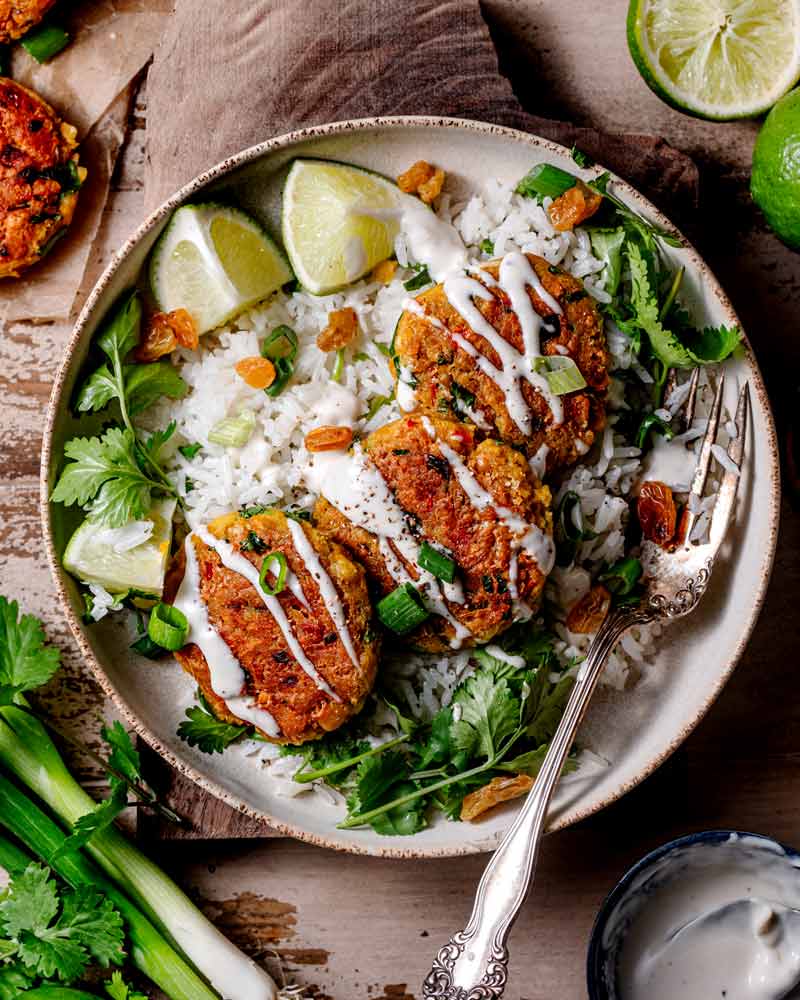 Curried Vegan Chickpea Patties with Lime Aioli