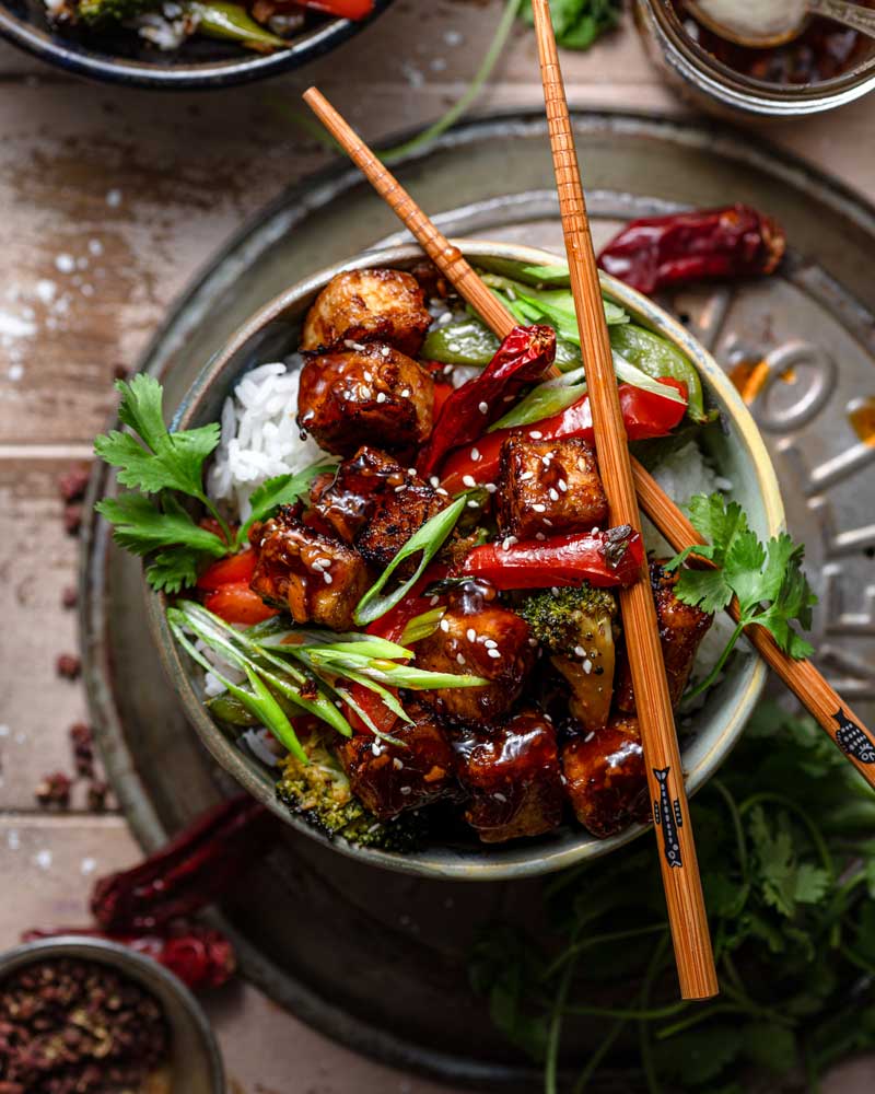 Crispy Szechuan Tofu and Vegetable Stir Fry