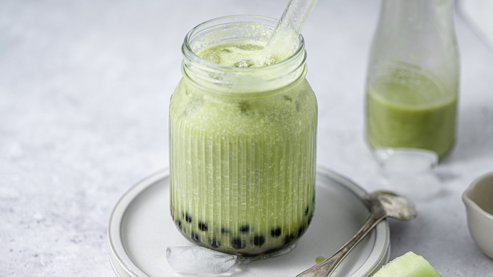 Honeydew Bubble Milk Tea with Boba