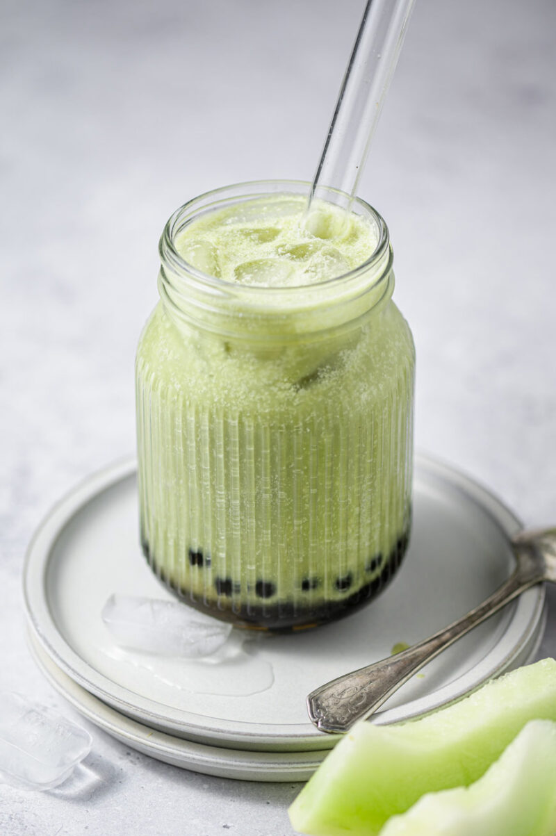 Honeydew Bubble Milk Tea with Boba