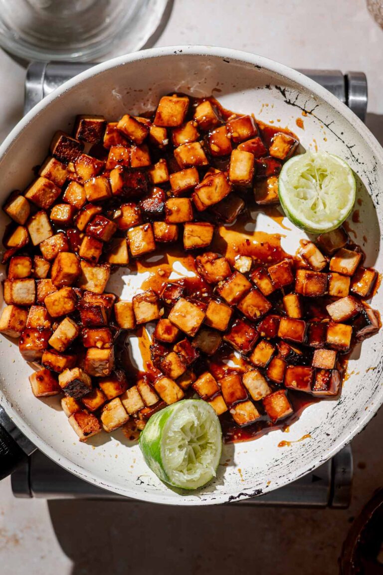 Pan-fried Garlic Tofu with Sticky Soy Lime Sauce - Thank You Berry Much