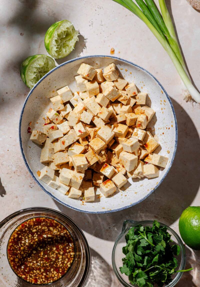 Pan-fried Garlic Tofu with Sticky Soy Lime Sauce - Thank You Berry Much