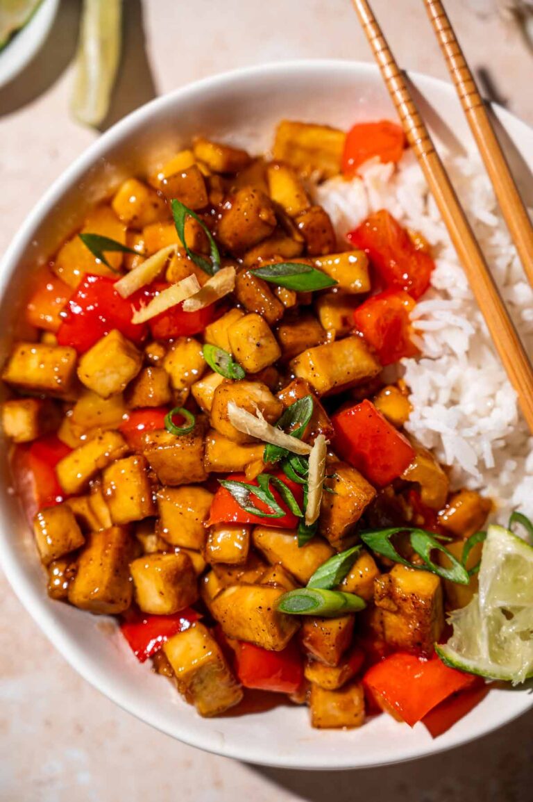 Sticky Sesame Ginger Tofu & Bell Pepper Stir Fry